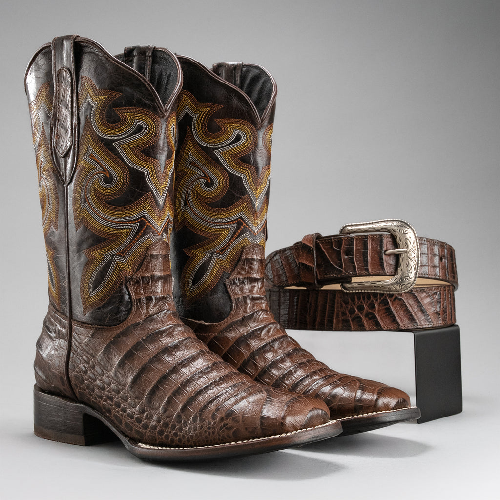 Men's Caiman Square Toe Cowboy Boots and Belt Combo – Joe Boots