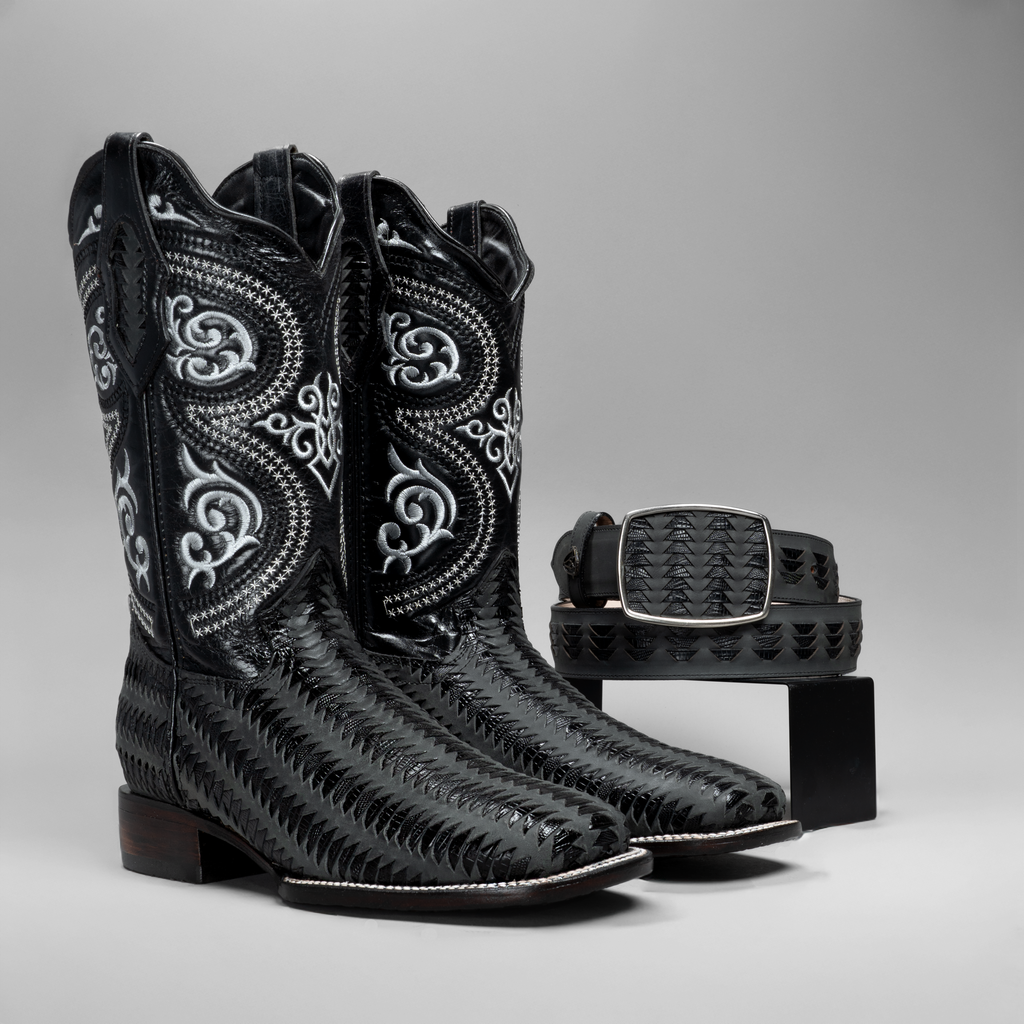 FINAL SALE | Men's Braided Square Toe Cowboy Boots and Belt Combo – Joe ...