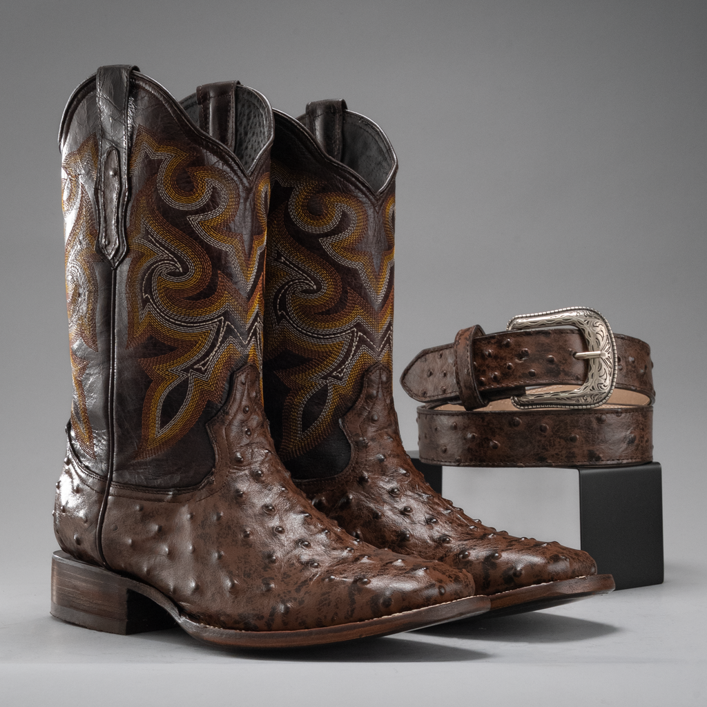 Men's Ostrich Square Toe Cowboy Boots and Belt Combo – Joe Boots
