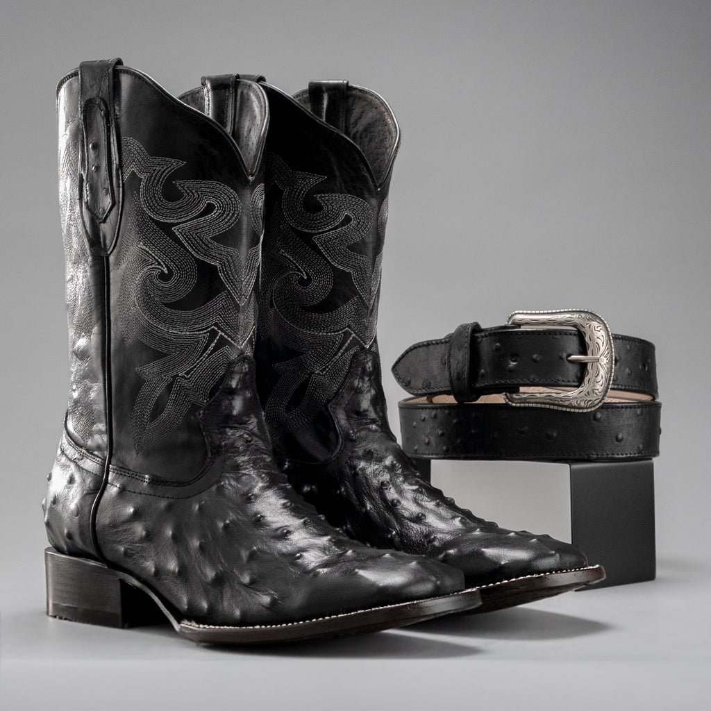 Men's Ostrich Square Toe Cowboy Boots and Belt Combo – Joe Boots